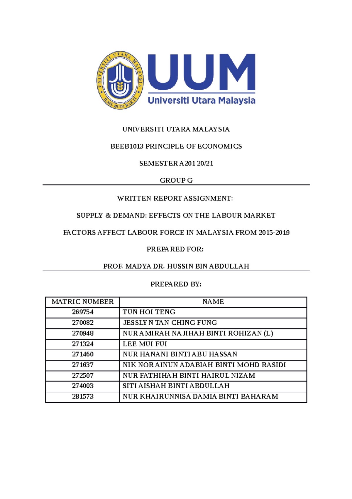 Assignment Reference - UNIVERSITI UTARA MALAYSIA BEEB1013 PRINCIPLE OF ...