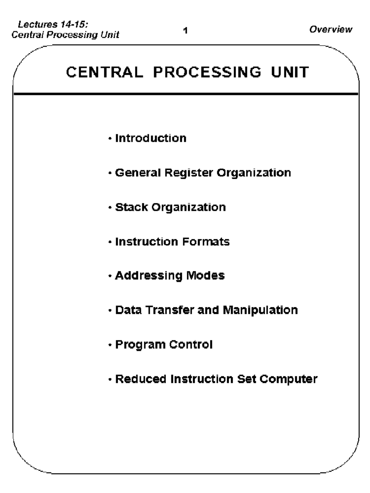 Ch-8 - COA Lecture notes - Computer Science - Lectures 14-15: Overview ... Ch-8 - COA Lecture notes - Computer Science - Lectures 14-15: Overview ...