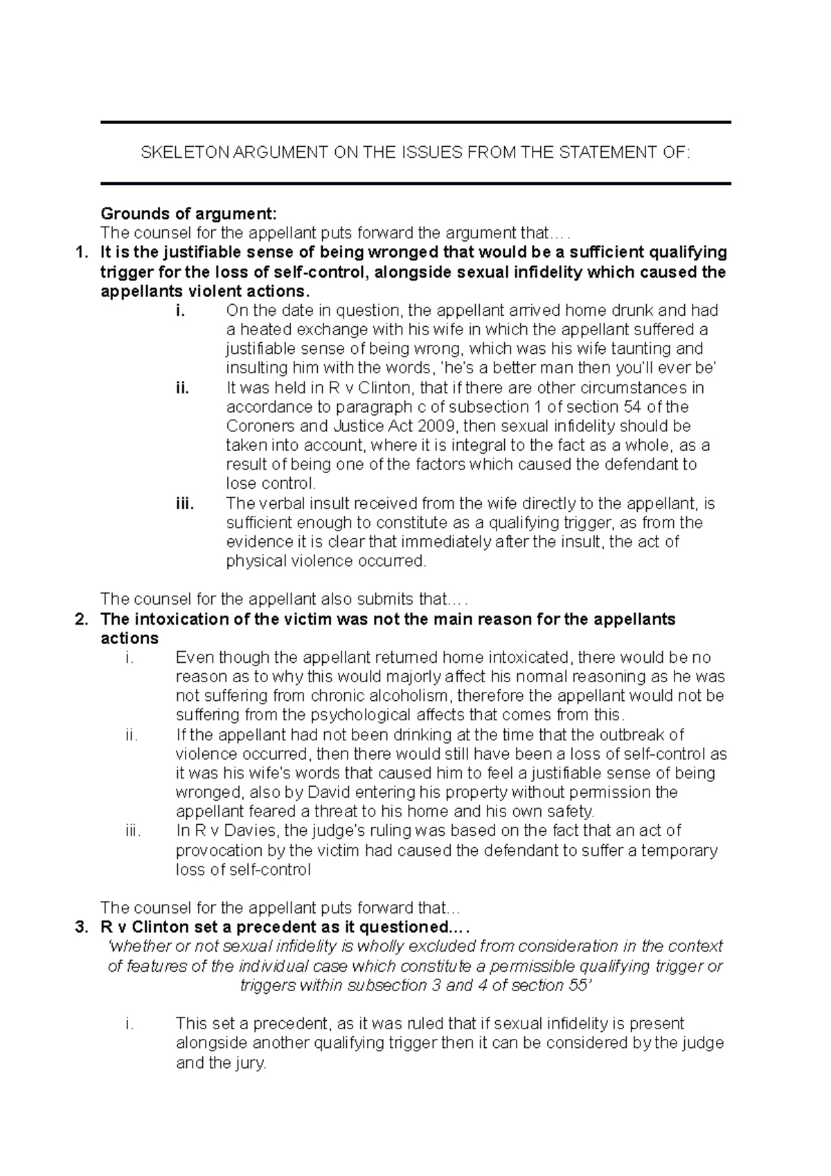 Script - practice materials - SKELETON ARGUMENT ON THE ISSUES FROM THE ...