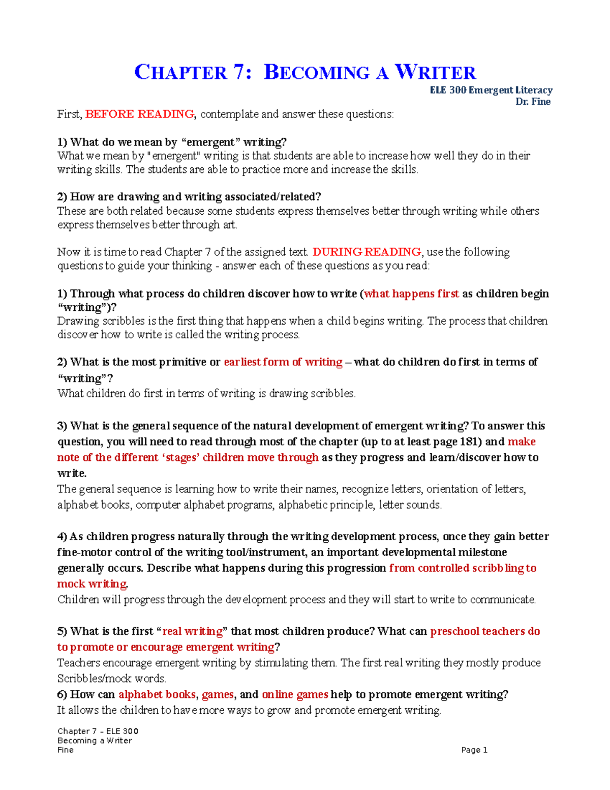 Ch. 7 Becoming a Writer Reading Guide - CHAPTER 7: BECOMING A WRITER ...