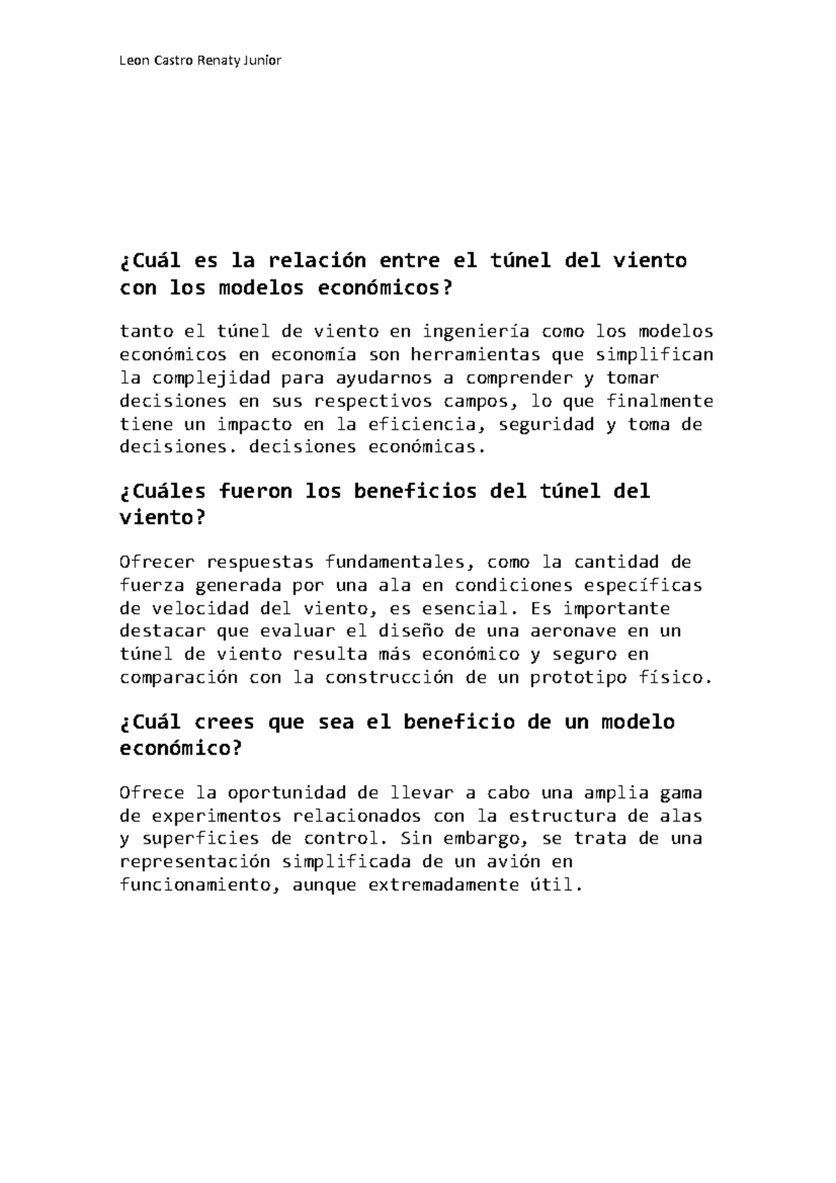 Economia semana 3 - sadasdasdas - Leon Castro Renaty Junior ¿Cuál es la ...