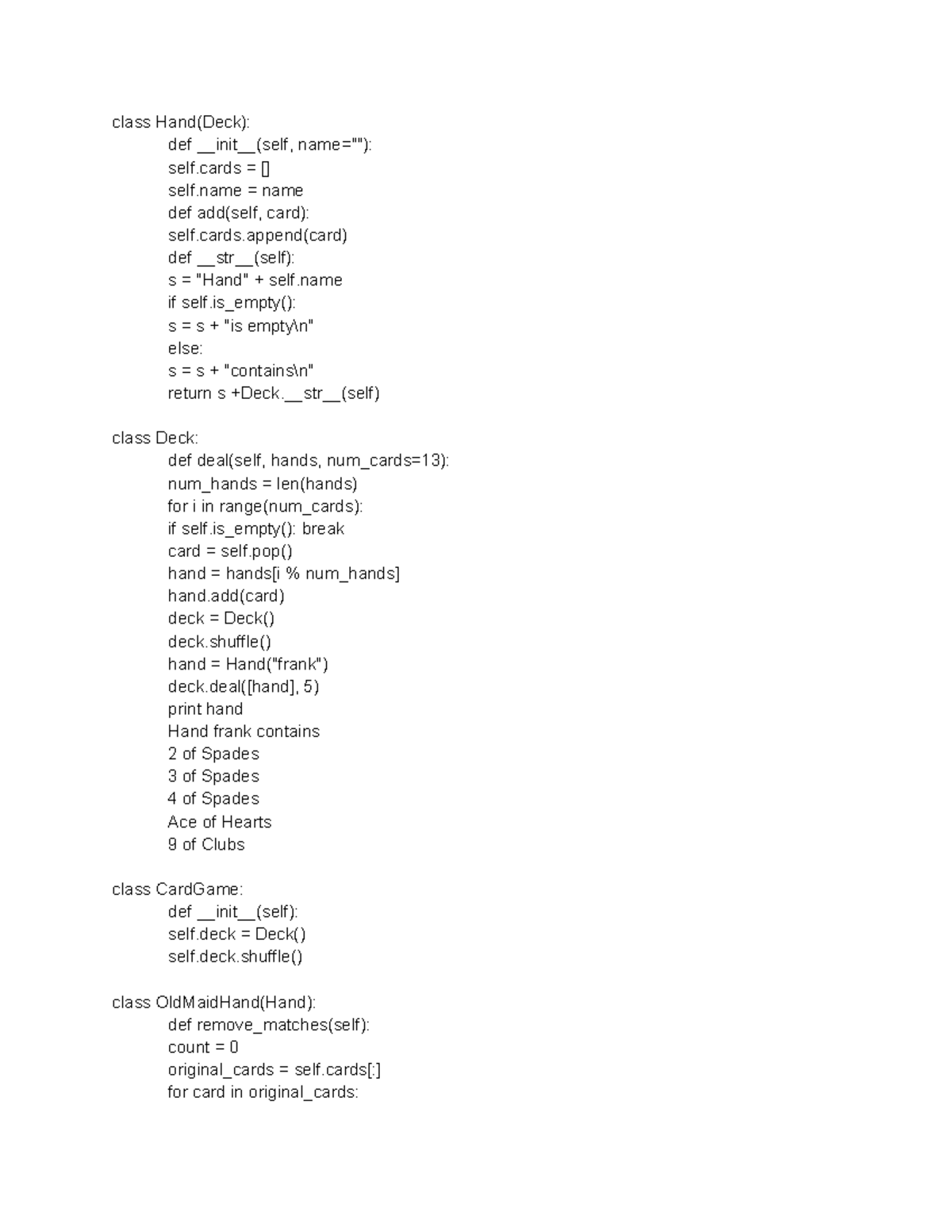 Oop - class Hand(Deck): def init(self, name=""): self = [] self = name def add(self, - Studocu