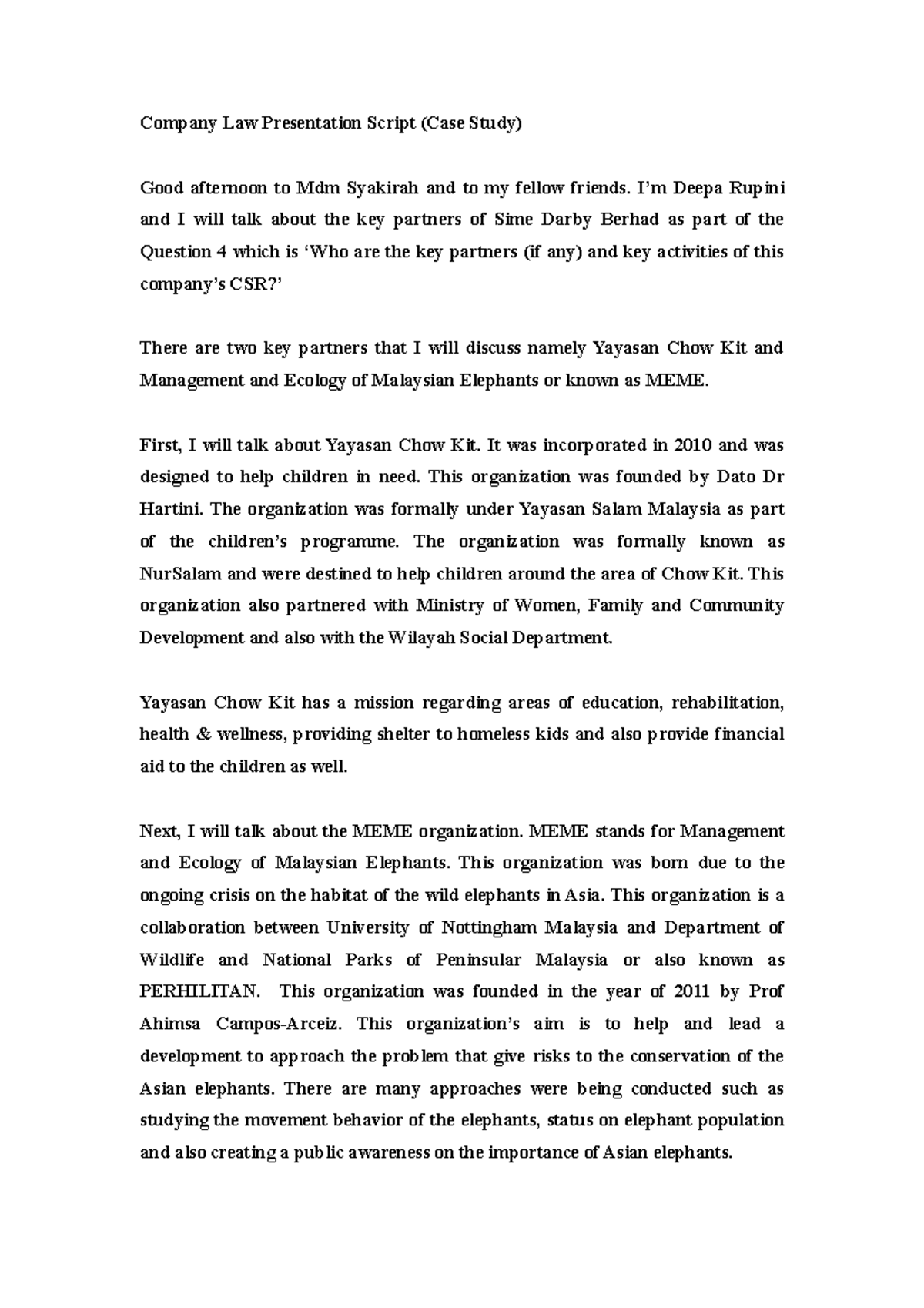 Company Law Presentation Script - I’m Deepa Rupini and I will talk ...