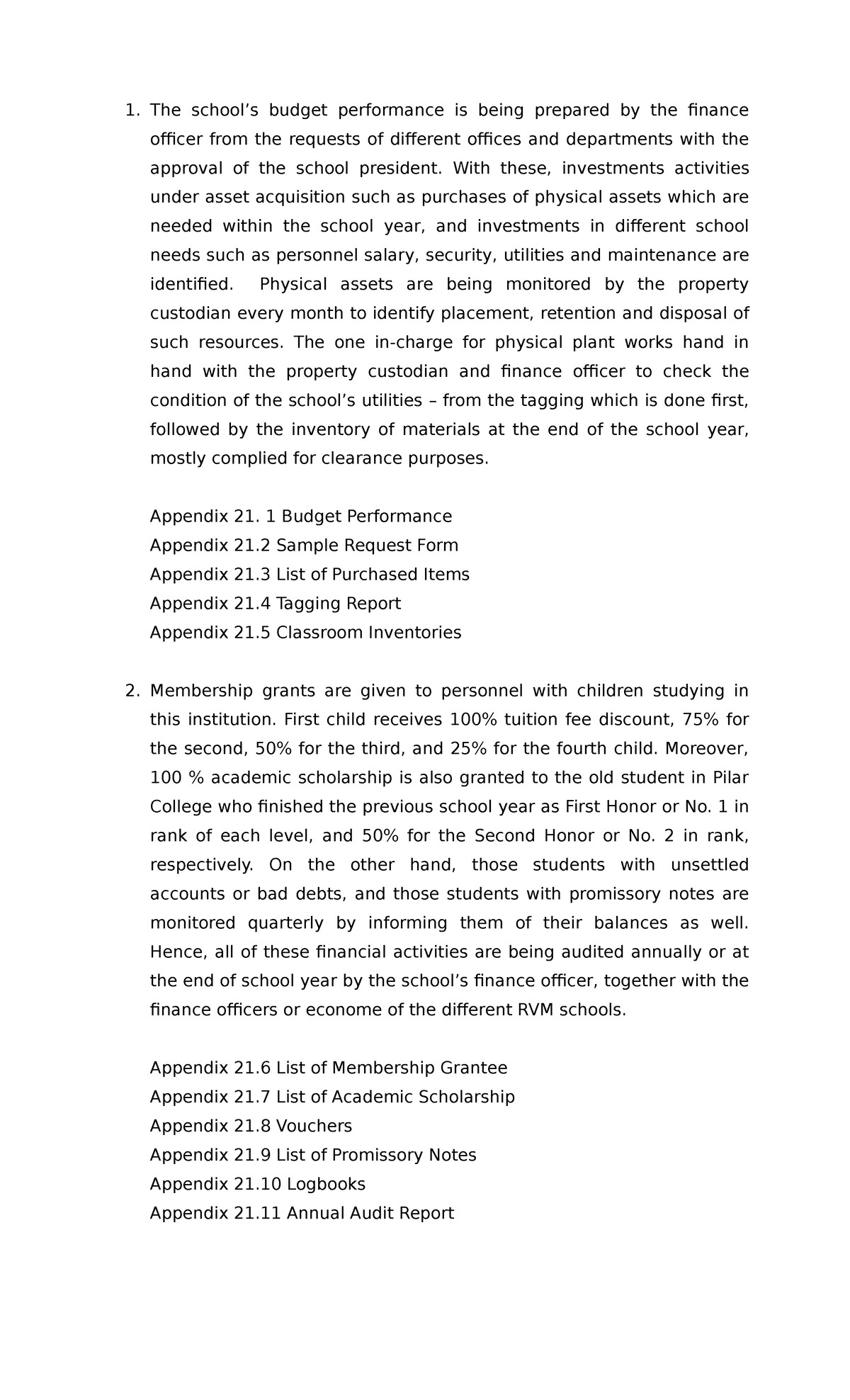 Standard 21 Explanation - The school’s budget performance is being ...