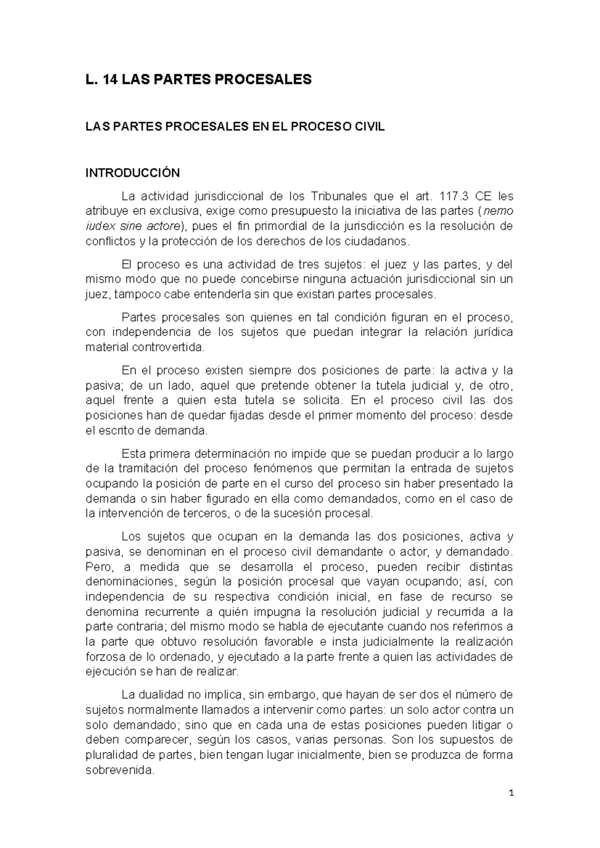 L.14 LAS Partes Procesales - L. 14 LAS PARTES PROCESALES LAS PARTES ...