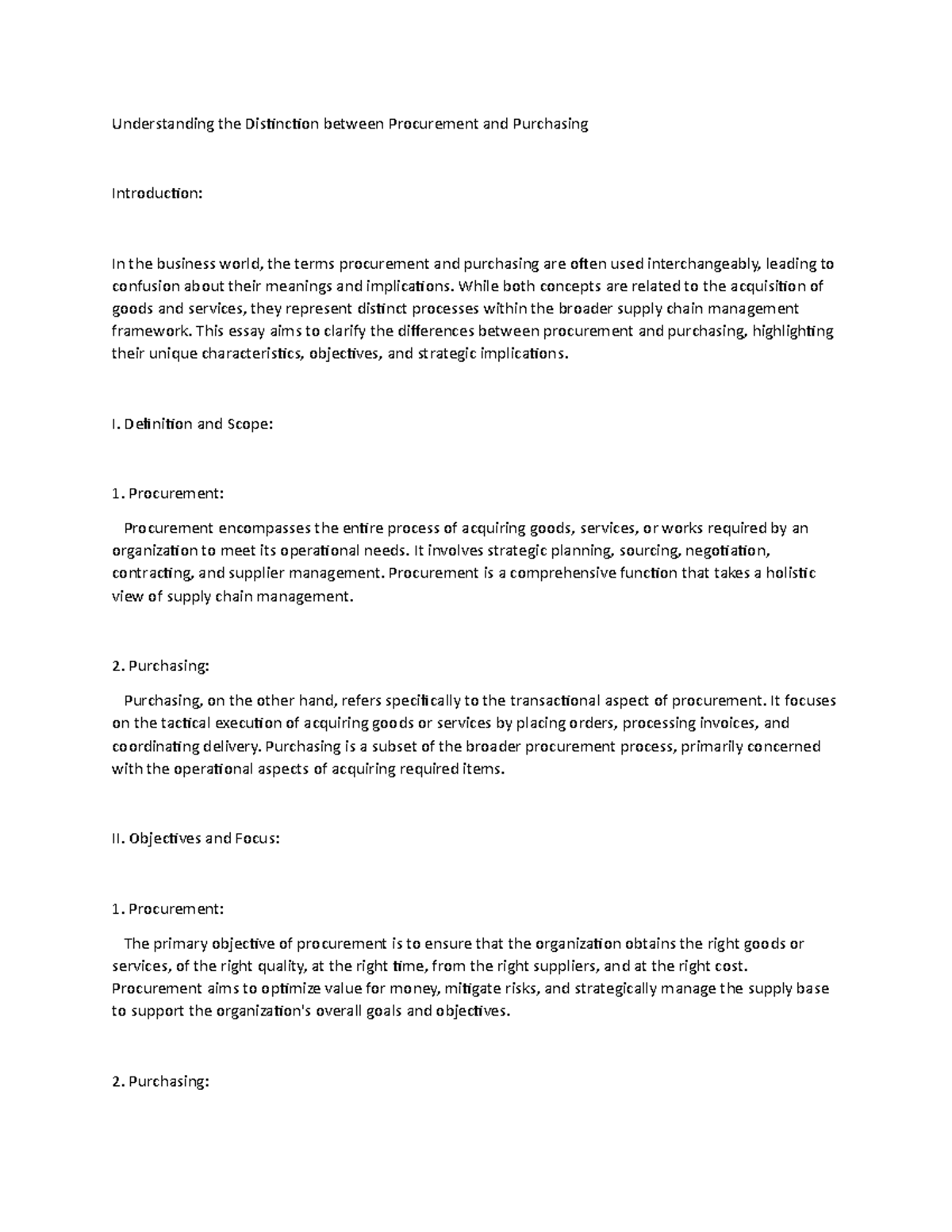 Understanding the Distinction between Procurement and Purchasing - Studocu