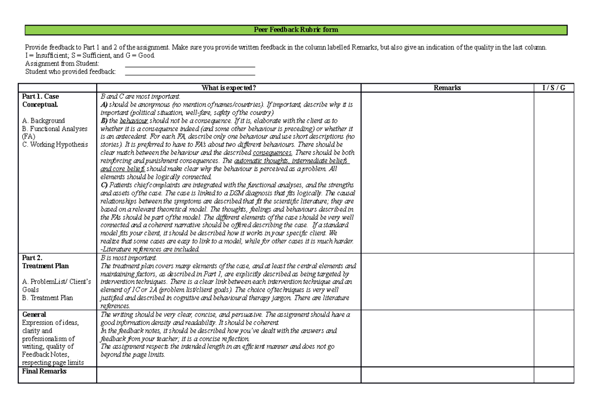 2023-2024 Peer feedback Rubric for Course Assignment - Peer Feedback ...