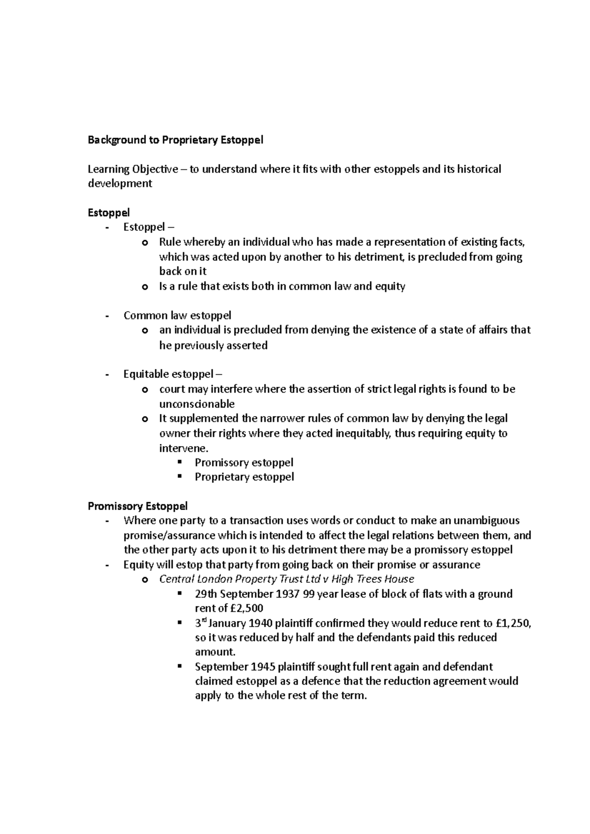 Proprietary Estoppel Lecture Notes - UJUTK4-30-3 - UWE - Studocu