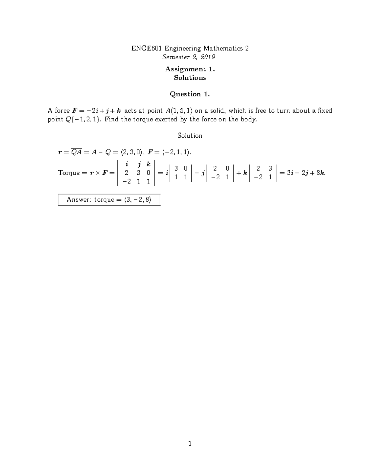 2019 , sem 2, Assignment 1, solutions - ENGE601 Engineering Mathematics ...