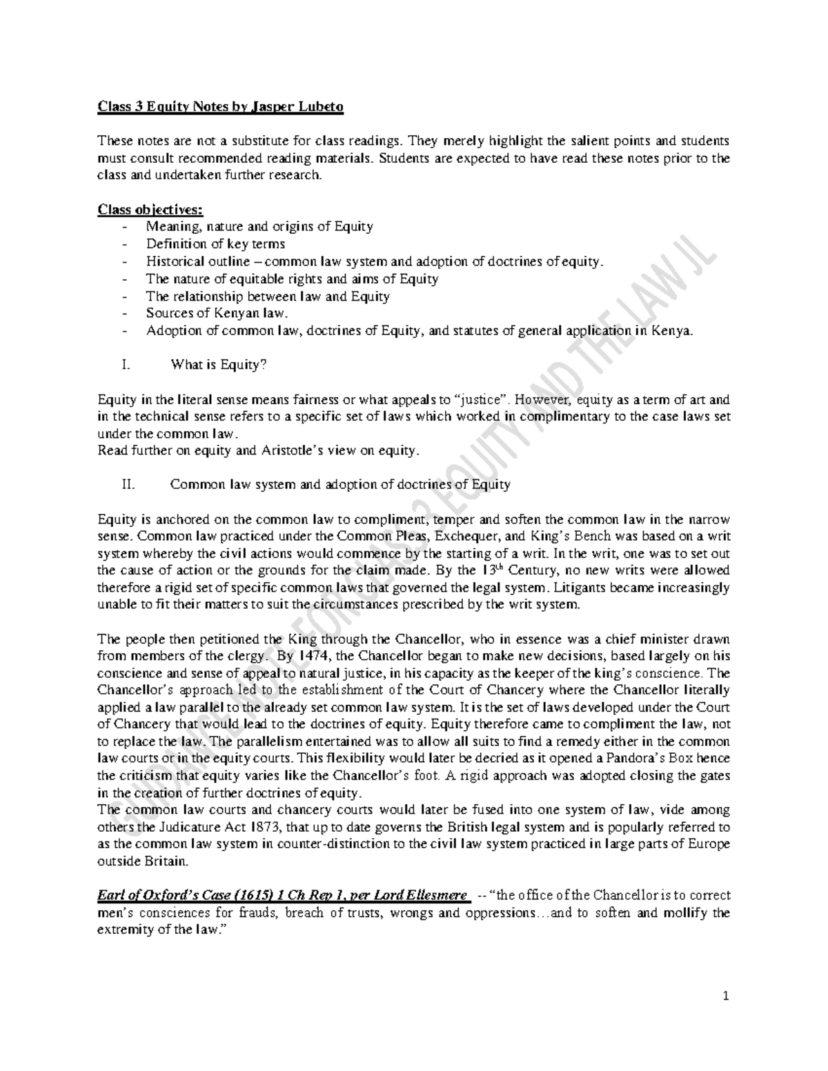Equity and the Law Class 3 Notes - 1 Class 3 Equity Notes by Jasper ...