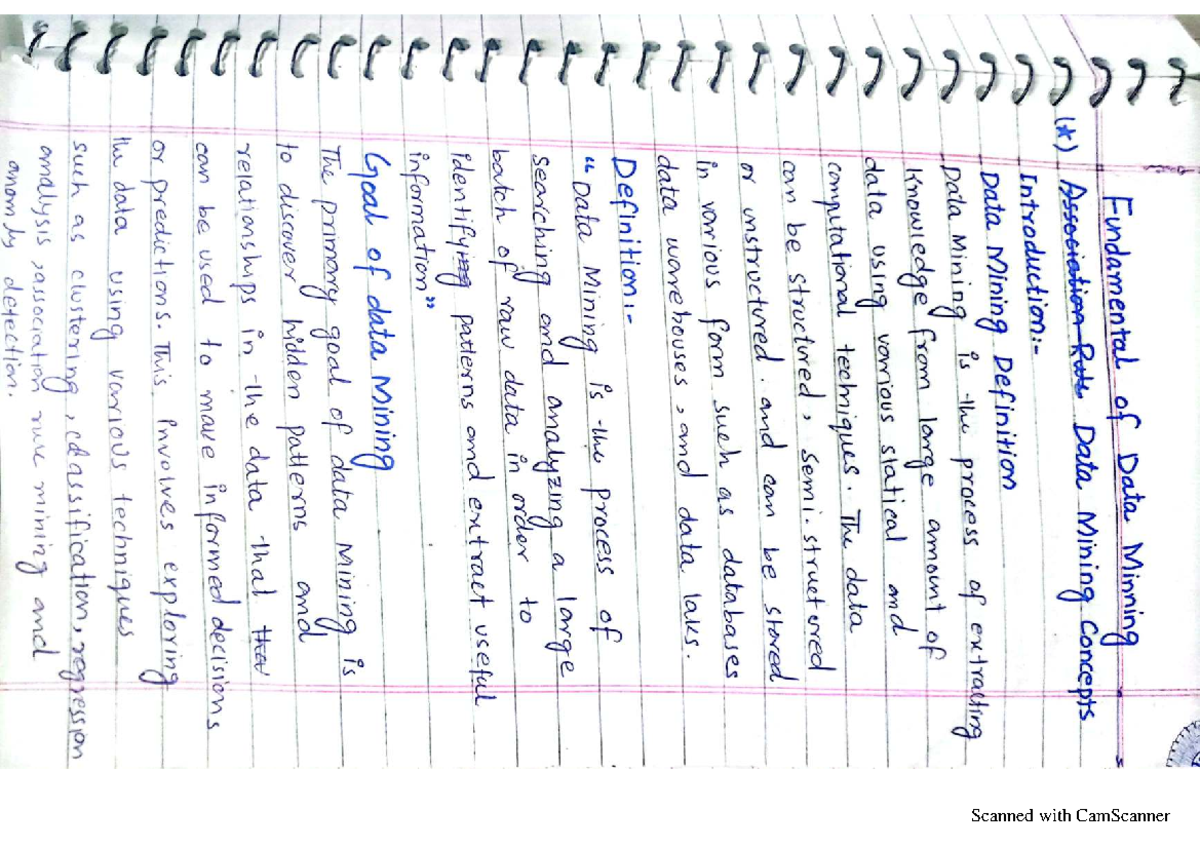 Data mining handwritten notes - Cmputer Science And Engineering - Studocu