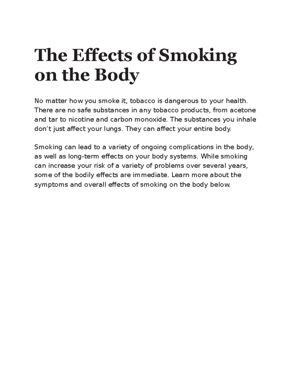 The Effects of Smoking on the Body - The Effects of Smoking on the Body ...