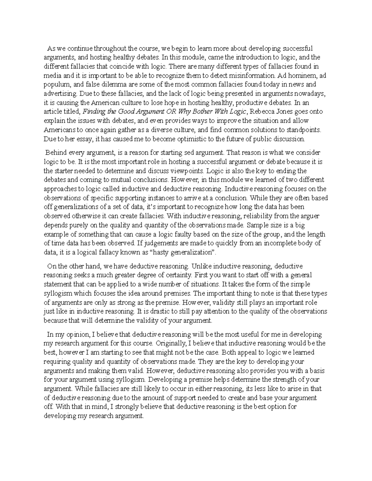 ENC1102 Module 3 Discussion Final Draft - As we continue throughout the ...