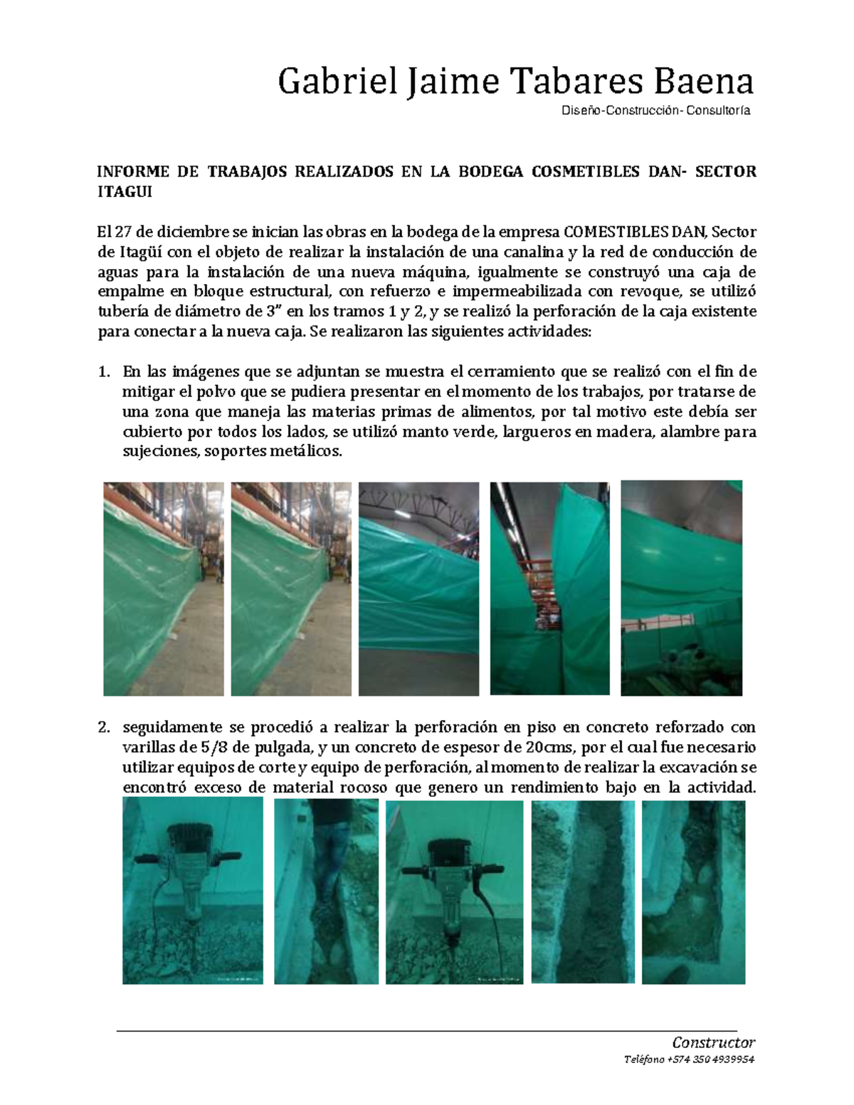 Informe DE OBRA 2022 - Gabriel Jaime Tabares Baena Diseño-Construcción ...