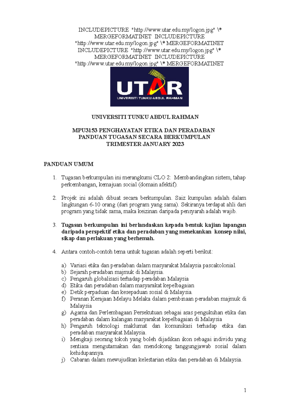 202301 PEP Assignment Guidelines Edited - INCLUDEPICTURE "utar.edu ...