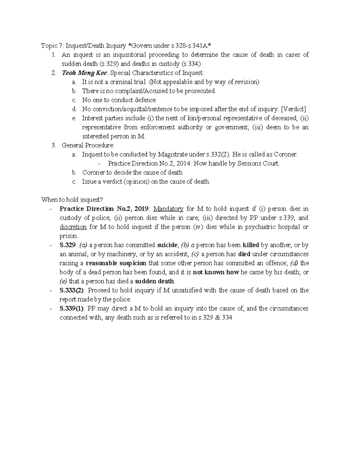 Topic 7 Inquest of Death - Topic 7: Inquest/Death Inquiry Govern under ...