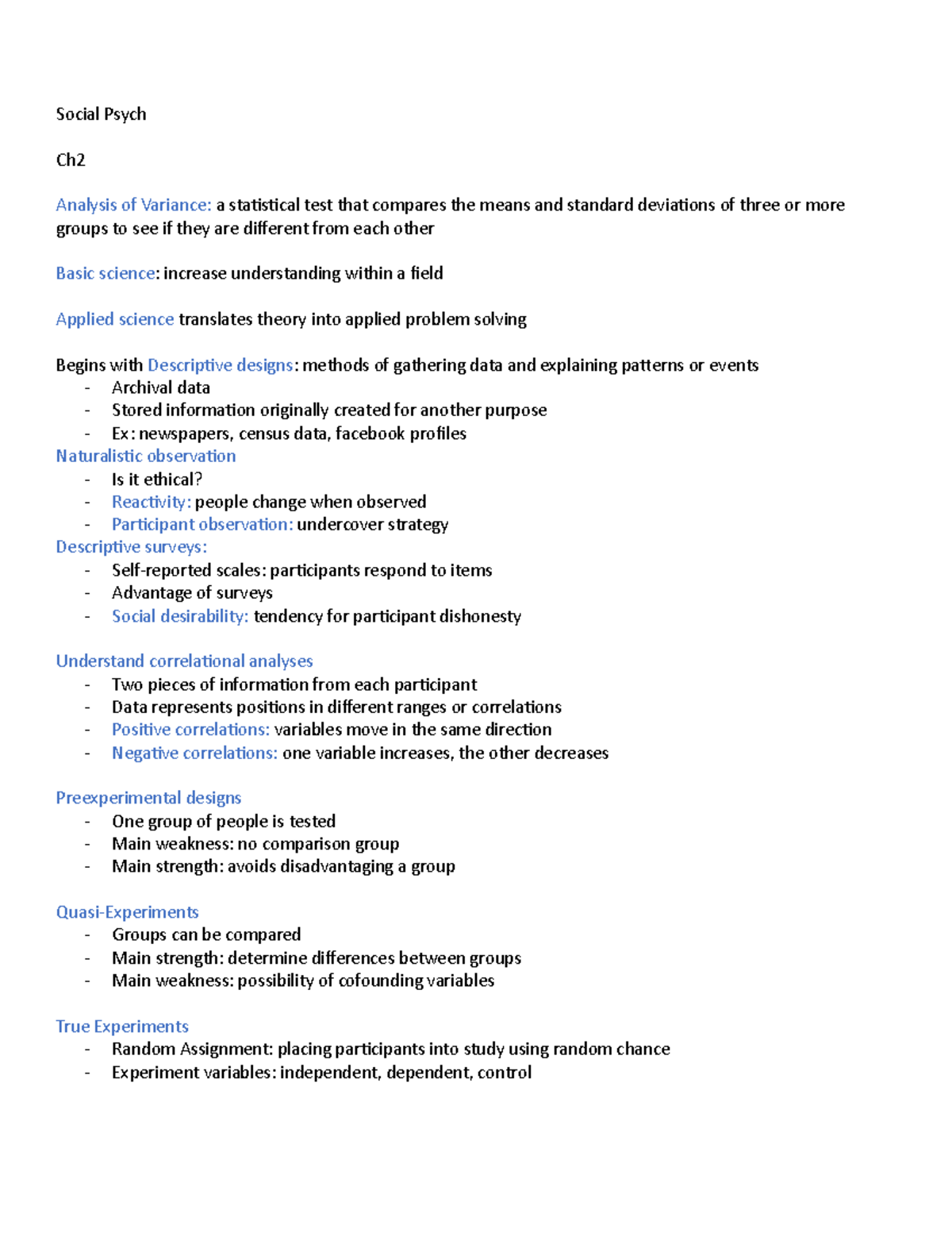 Social Psych nch2 - Social Psych Ch Analysis of Variance: a statistical ...