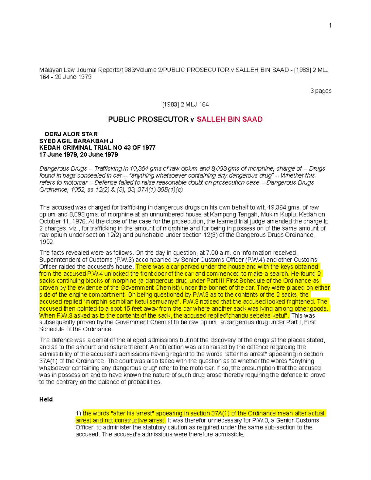 Public Prosecutor v Salleh BIN SAAD - [1983] - Malayan Law Journal ...
