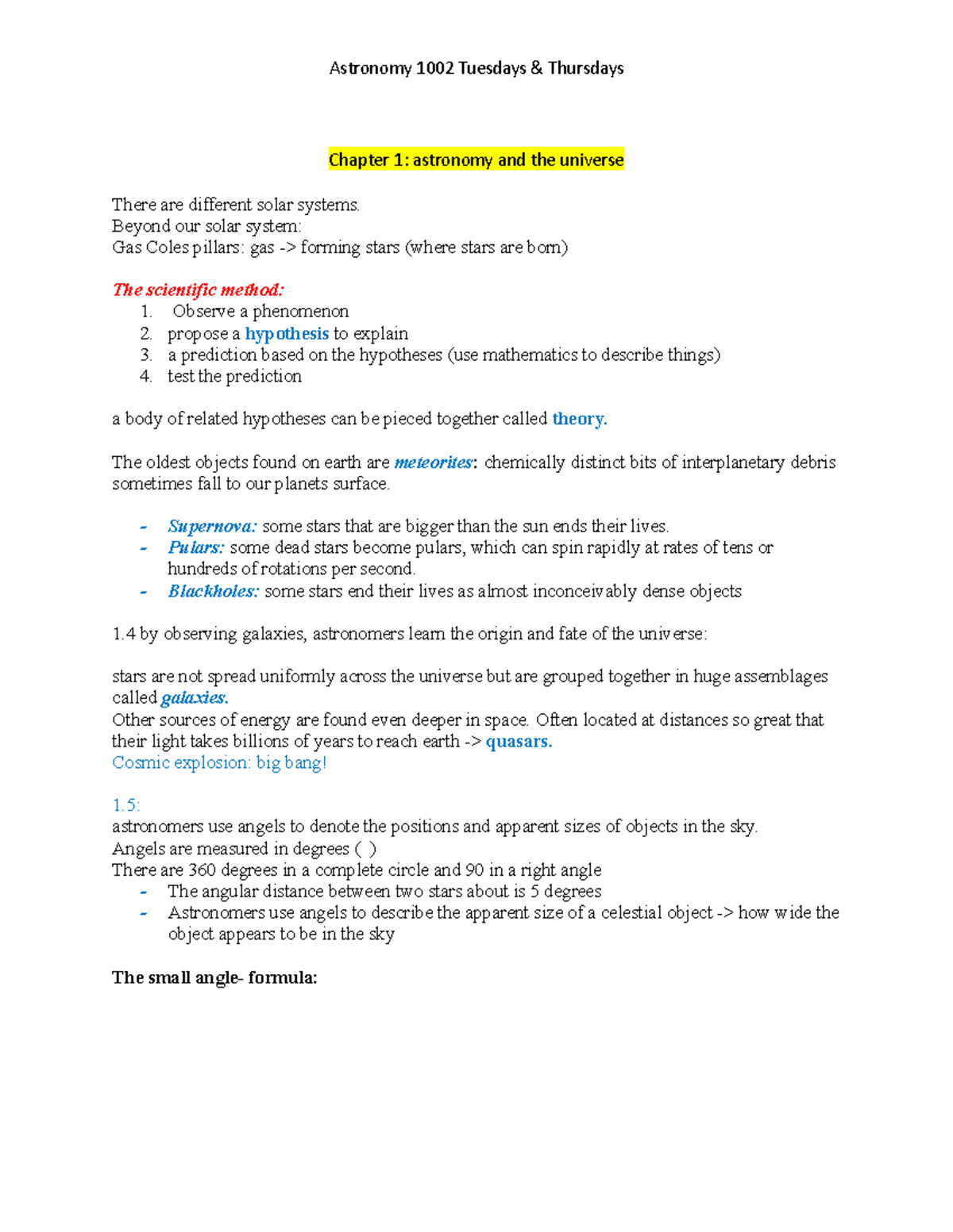 Ast 1002 - Summary Descriptive Astronomy - Chapter 1: astronomy and the ...