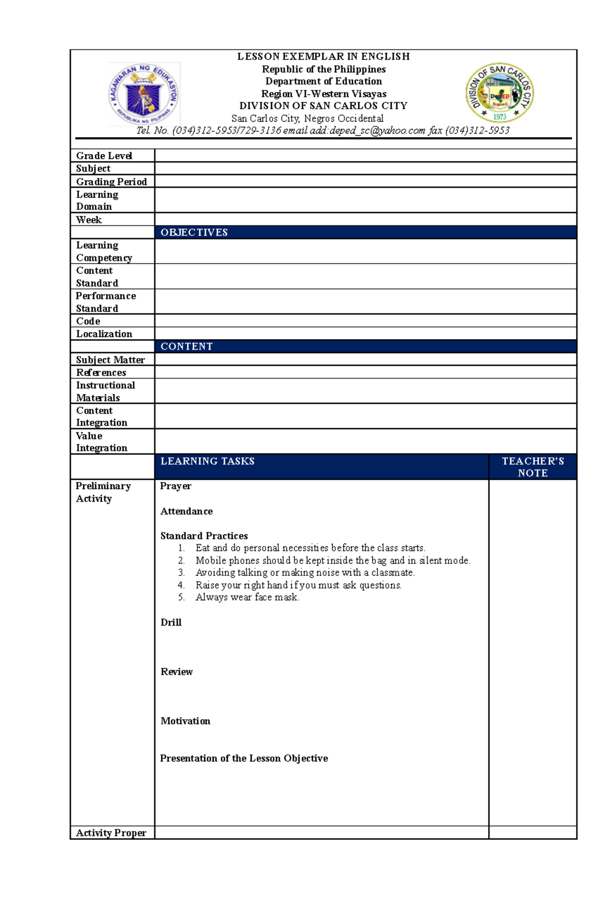 Exemplar-Template Edited-English - LESSON EXEMPLAR IN ENGLISH Republic of the Philippines ...