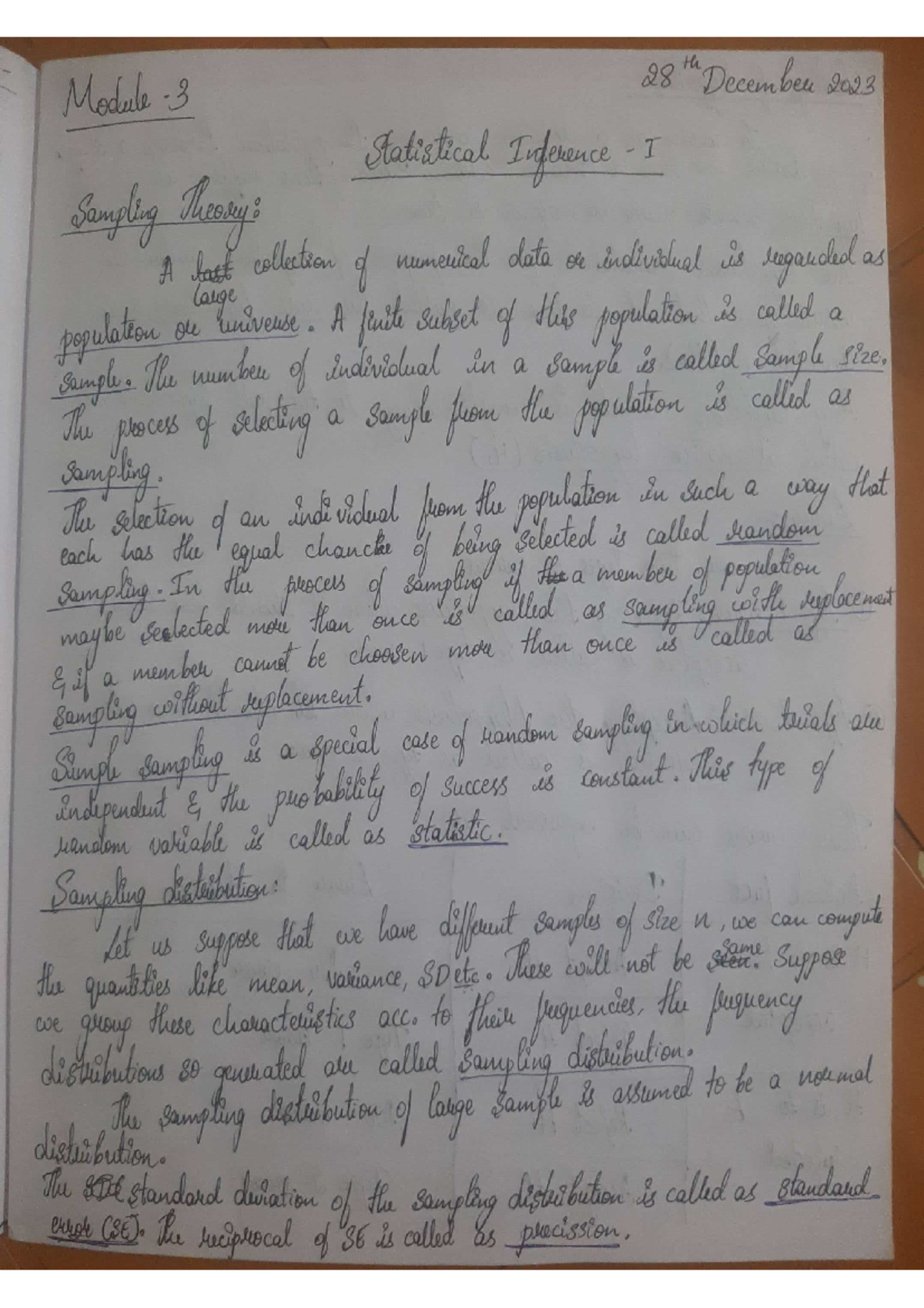 Module 3 - nice notes - Module 28 th December 2023 Statistical ...