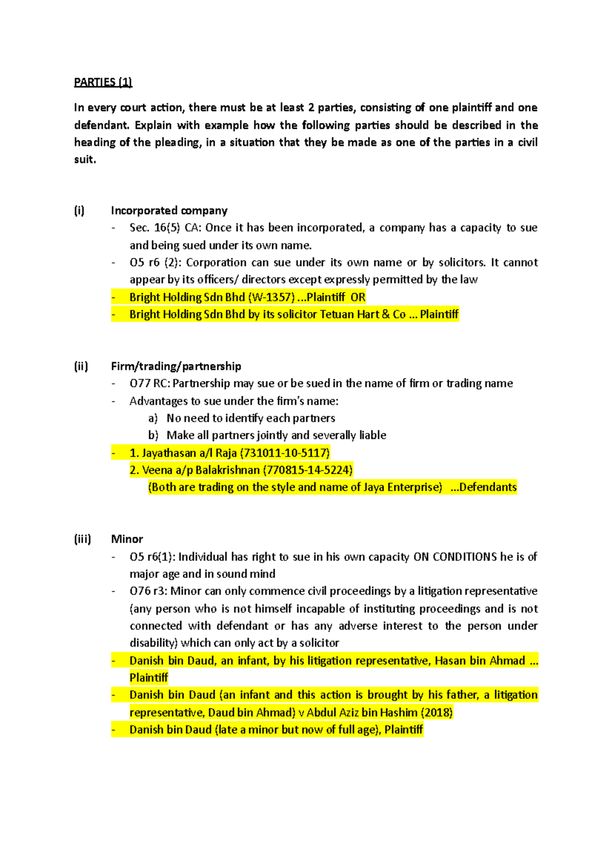 Parties of Legal Action - PARTIES (1) In every court action, there must ...