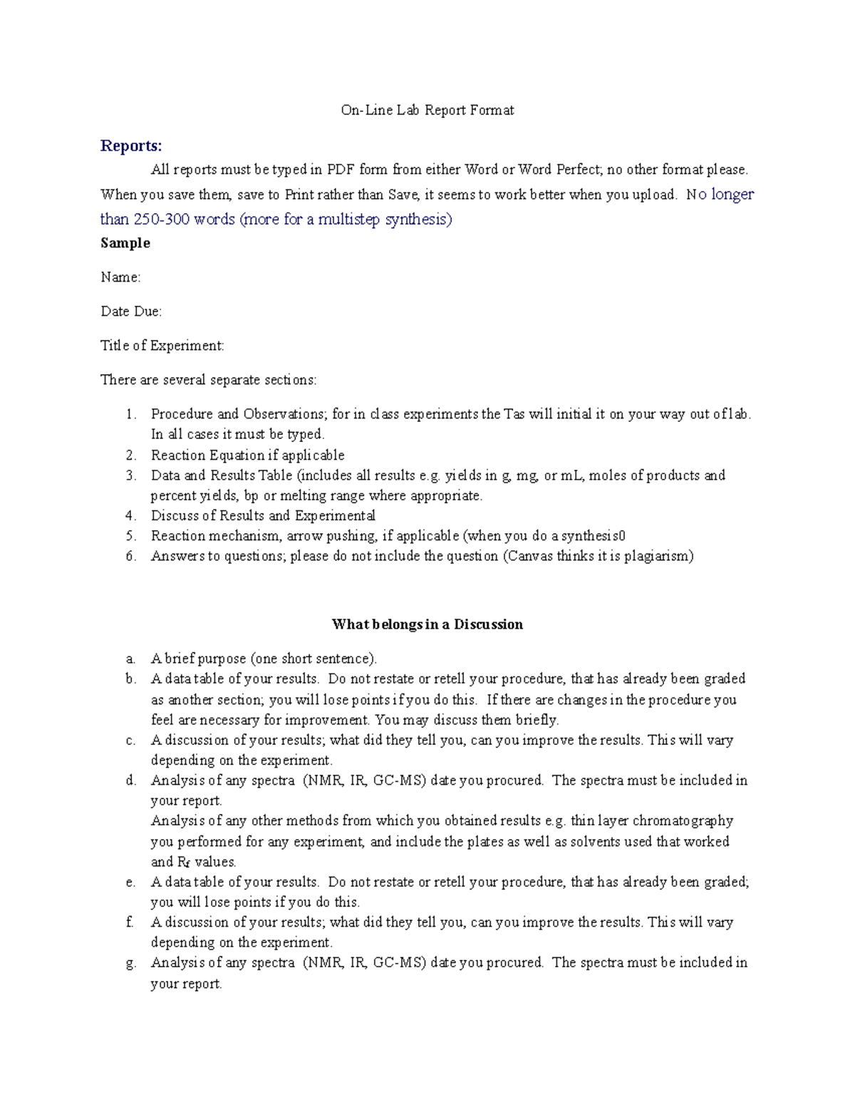 Report Format Reminder - On-Line Lab Report Format Reports: All reports ...