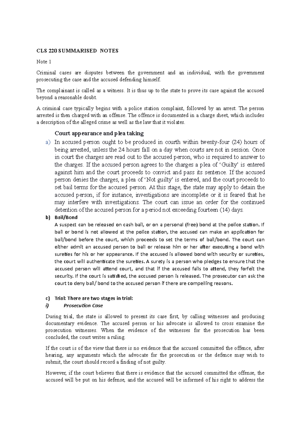 Criminal Procedure CLS 220 Summarised Notes - CLS 220 SUMMARISED NOTES ...