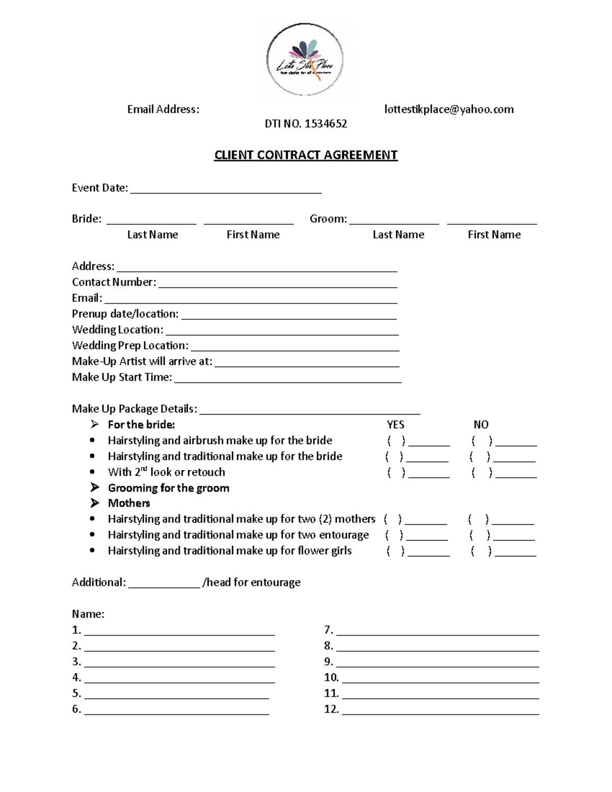 Contract - acc matters - Email Address: lottestikplace@yahoo DTI NO ...