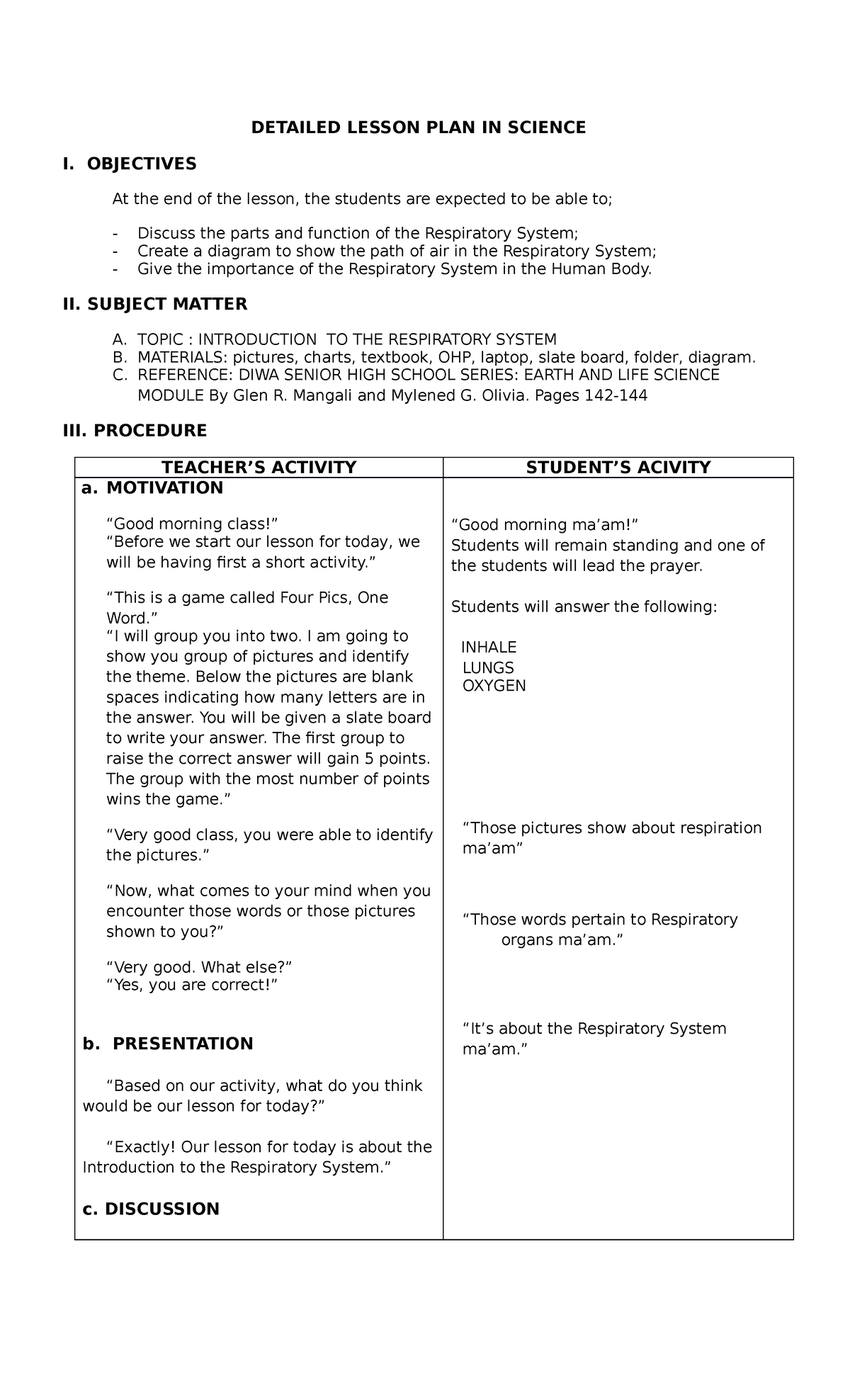 Pdfcoffee - give insights - DETAILED LESSON PLAN IN SCIENCE I. OBJECTIVES At the end of the ...
