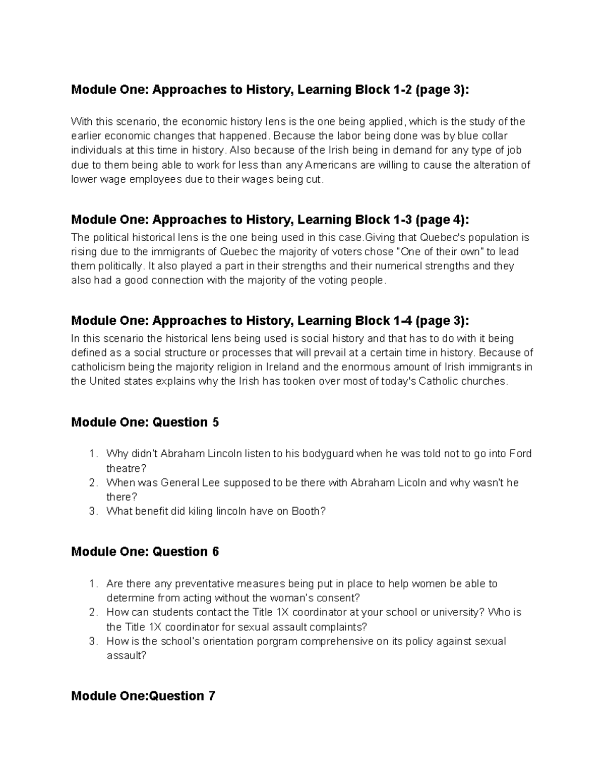 1-2 module one short response - Module One: Approaches to History ...