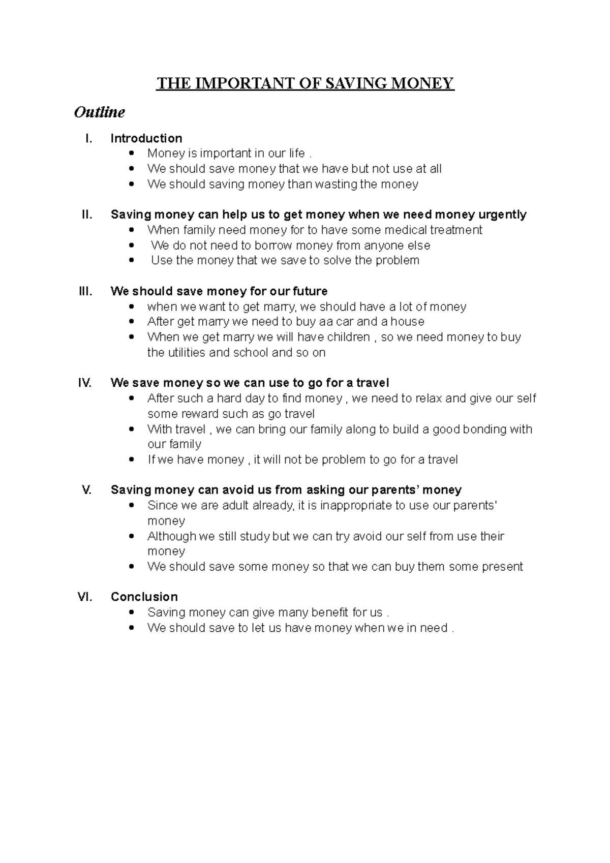 Outline Essay How To Do Perfect Essay THE IMPORTANT OF SAVING MONEY
