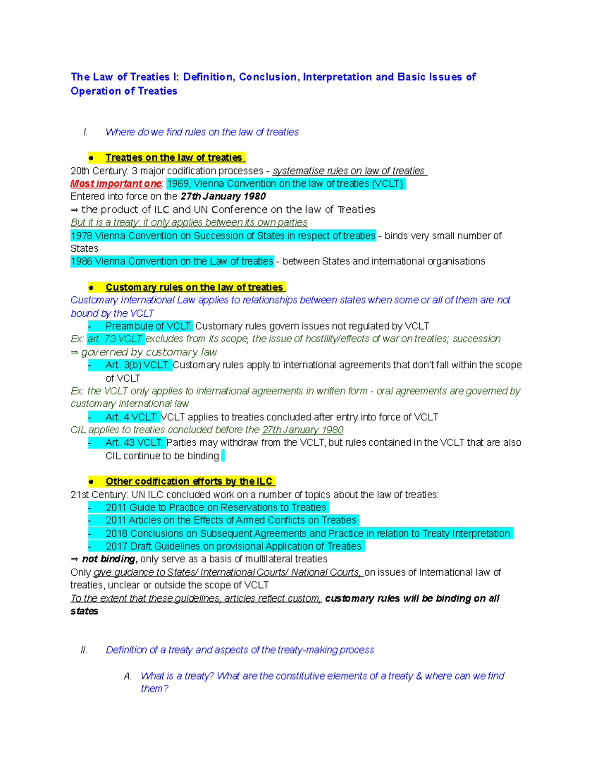 Lecture 6 & 7 PIL - Revisions - The Law of Treaties I: Definition ...