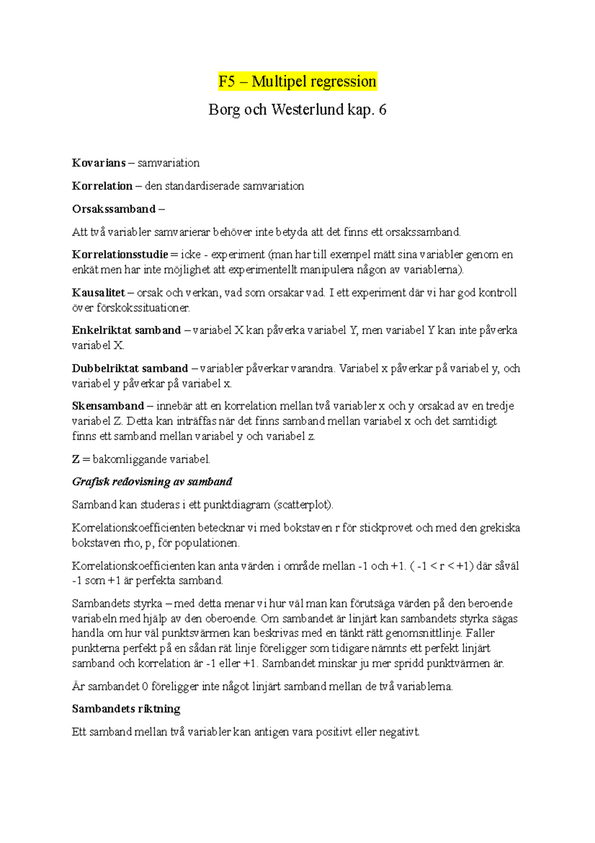 F5 - Multipel regression - F5 – Multipel regression Borg och Westerlund ...