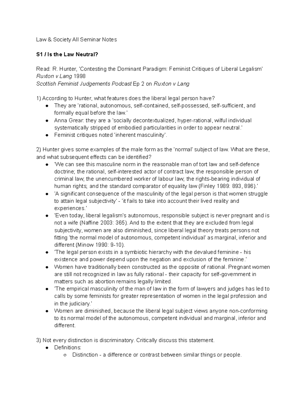 Law & Society All Seminar Notes - Law & Society All Seminar Notes S1 ...