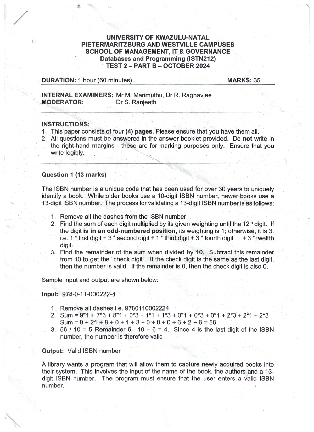 TEST 2 ISTN212 2024 - TEST 2 2024 - UNIVERSITY OF PIETERMARITZBURG AND ...