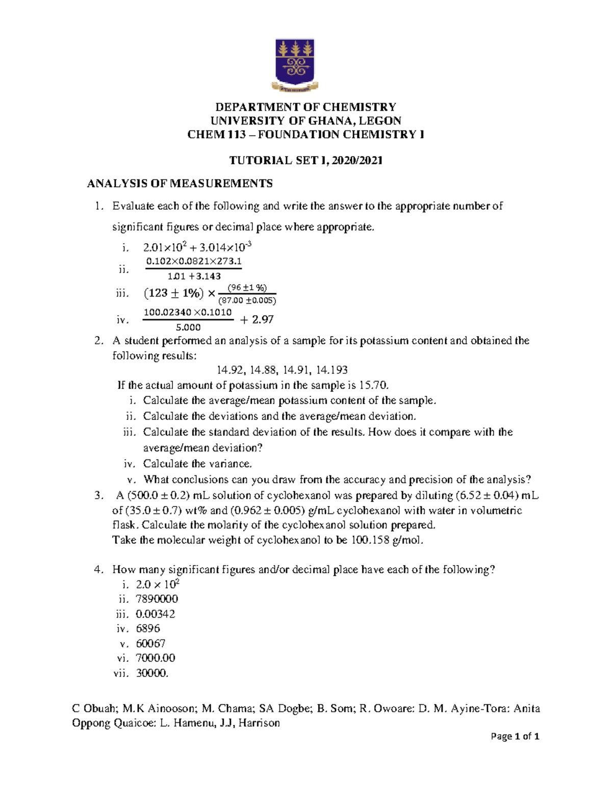 CHEM+113+Tutorial+set+1+-+2020-2021 - C Obuah; M Ainooson; M. Chama; SA ...