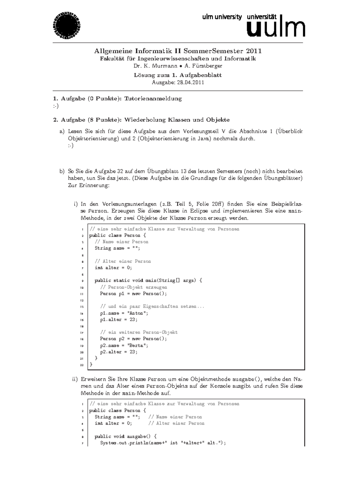 L-blatt 1 - SS11 Übungsaufgaben Lösung - Allgemeine Informatik II ...