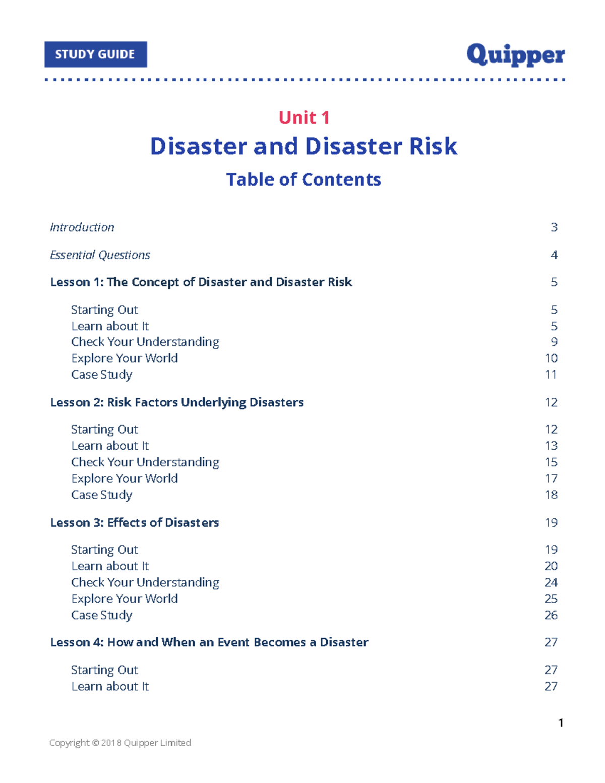 Disaster AND Disaster RISK - Unit 1 Disaster and Disaster Risk Table of ...