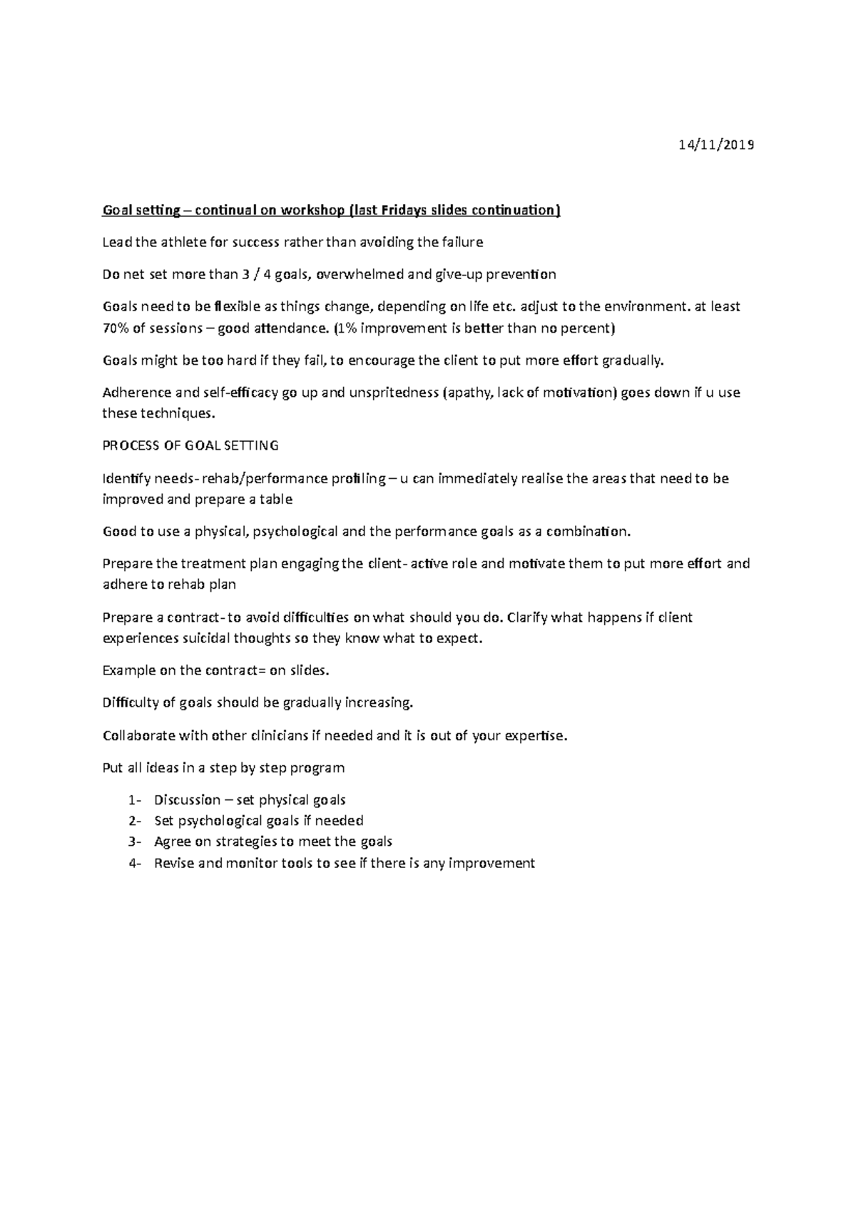 Goal setting lecture continual, workshop - 14/11/ Goal setting ...