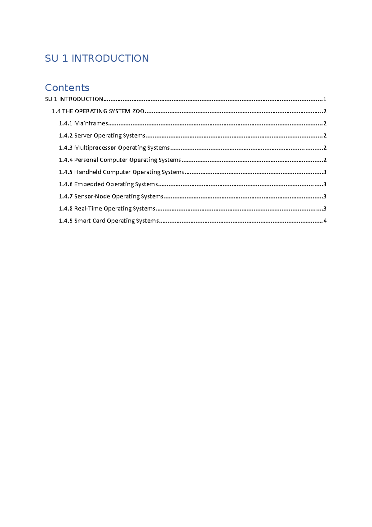 OS types - SU 1 - Studocu