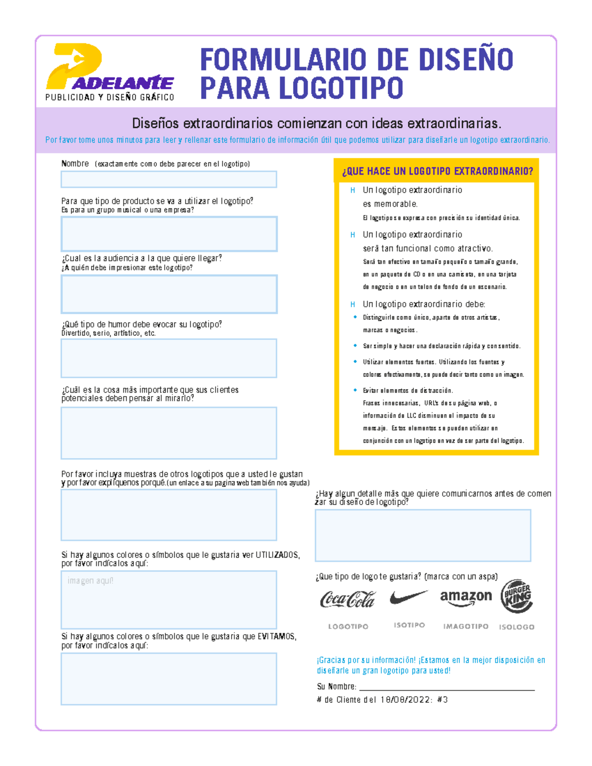Brief Cuestionario DE LOGO - FORMULARIO DE DISEÑO PARA LOGOTIPO ¿Hay ...