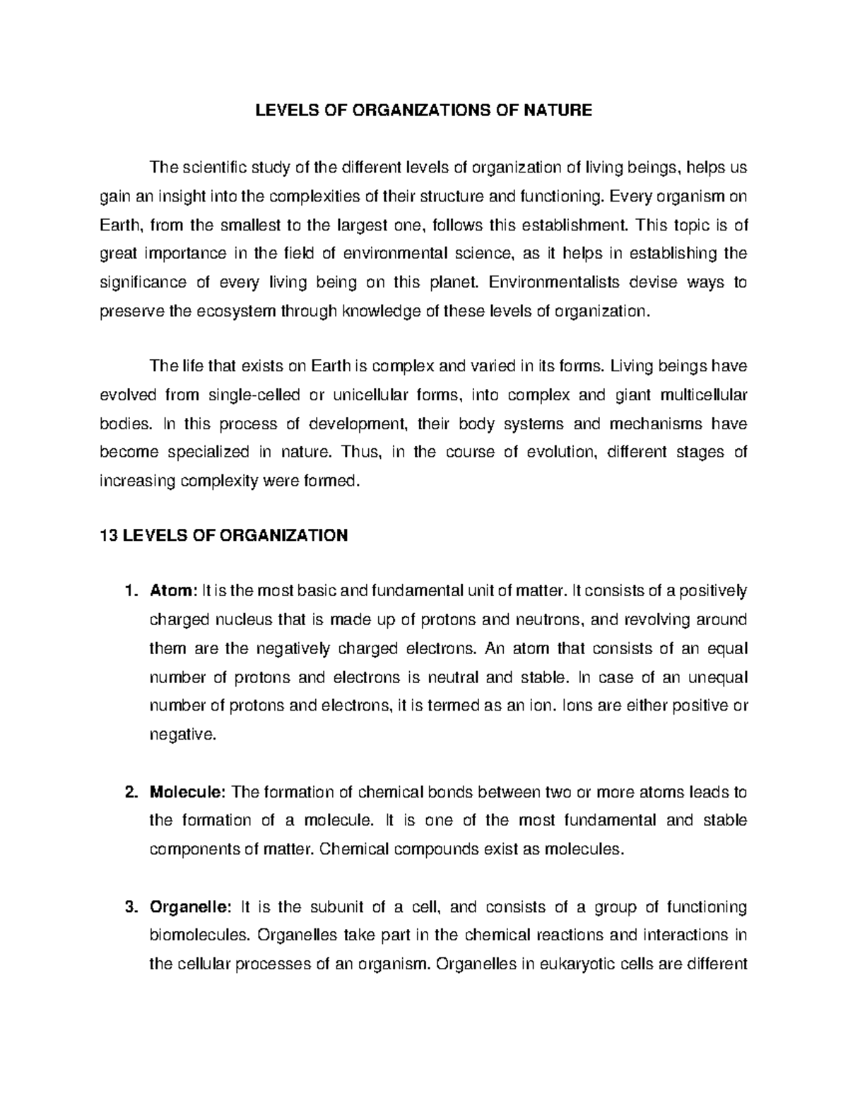 Levels OF Organizations OF Nature - Module - ES 223 - LEVELS OF ...