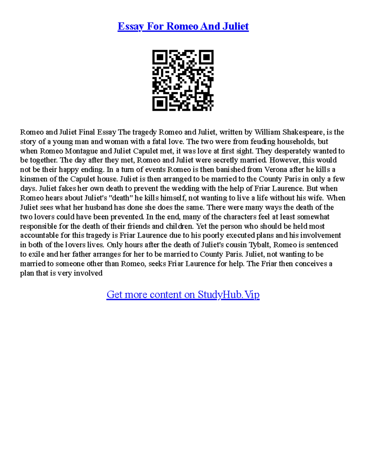 Essay Questions For Romeo And Juliet - Essay For Romeo And Juliet Romeo ...