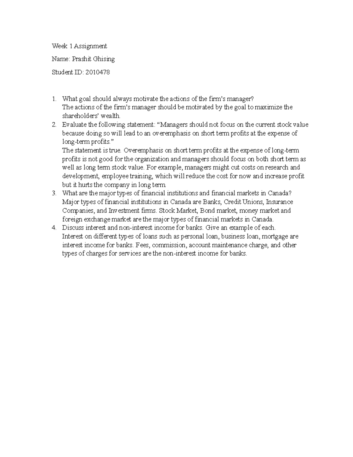 Week 1 Assignment - Week 1, Question and Answers - Week 1 Assignment ...