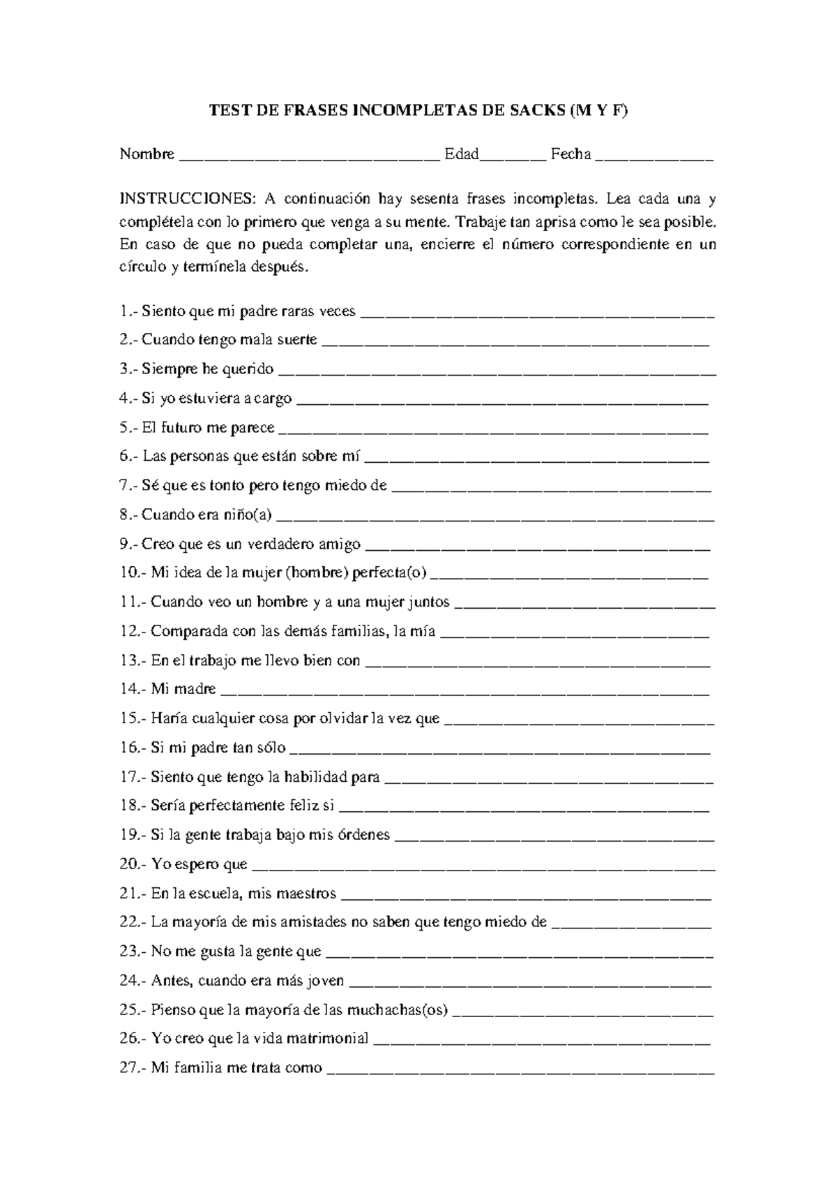 S15 s1 Sacks - Protocolo Y Calificación - TEST DE FRASES INCOMPLETAS DE ...