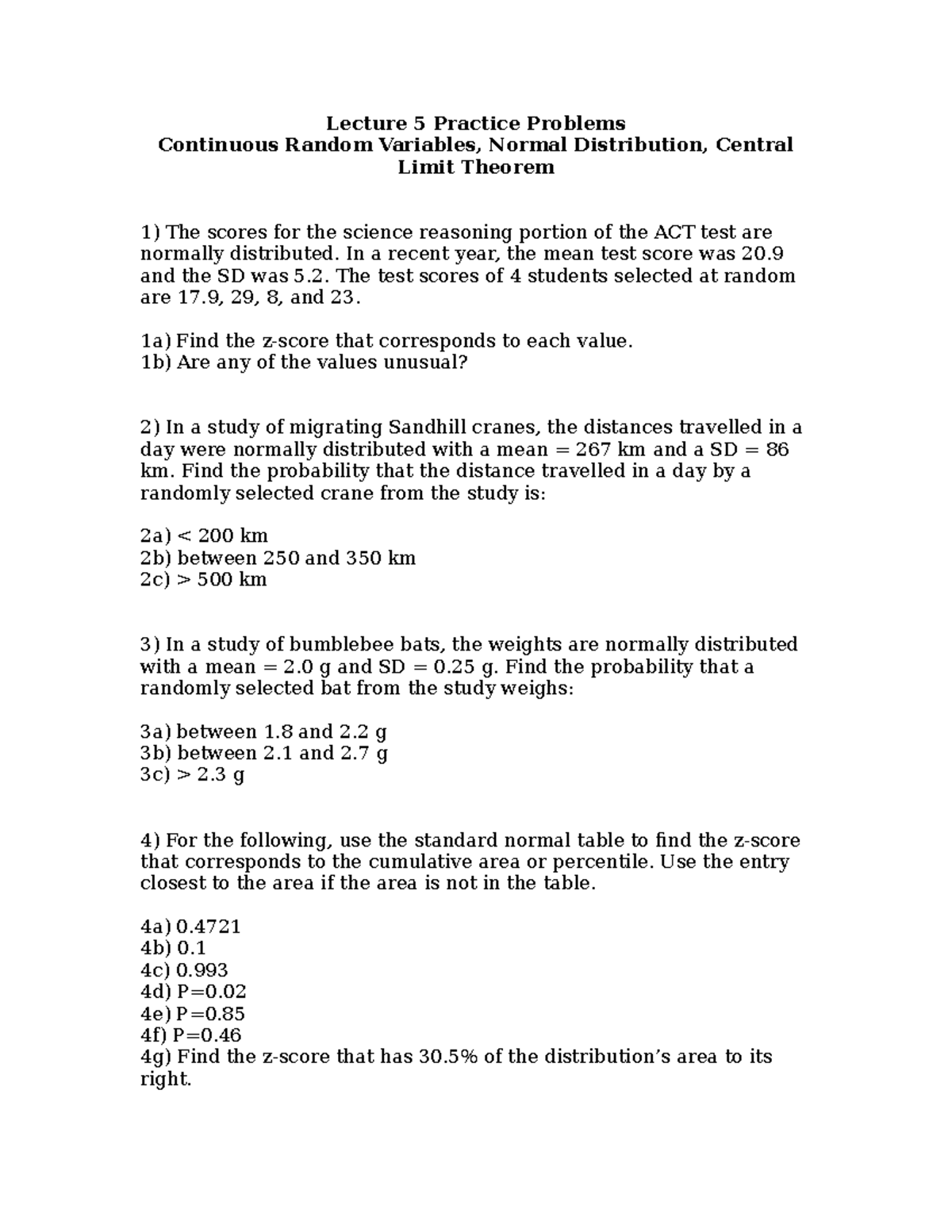 Lecture 5 Practice Problems - Lecture 5 Practice Problems Continuous ...