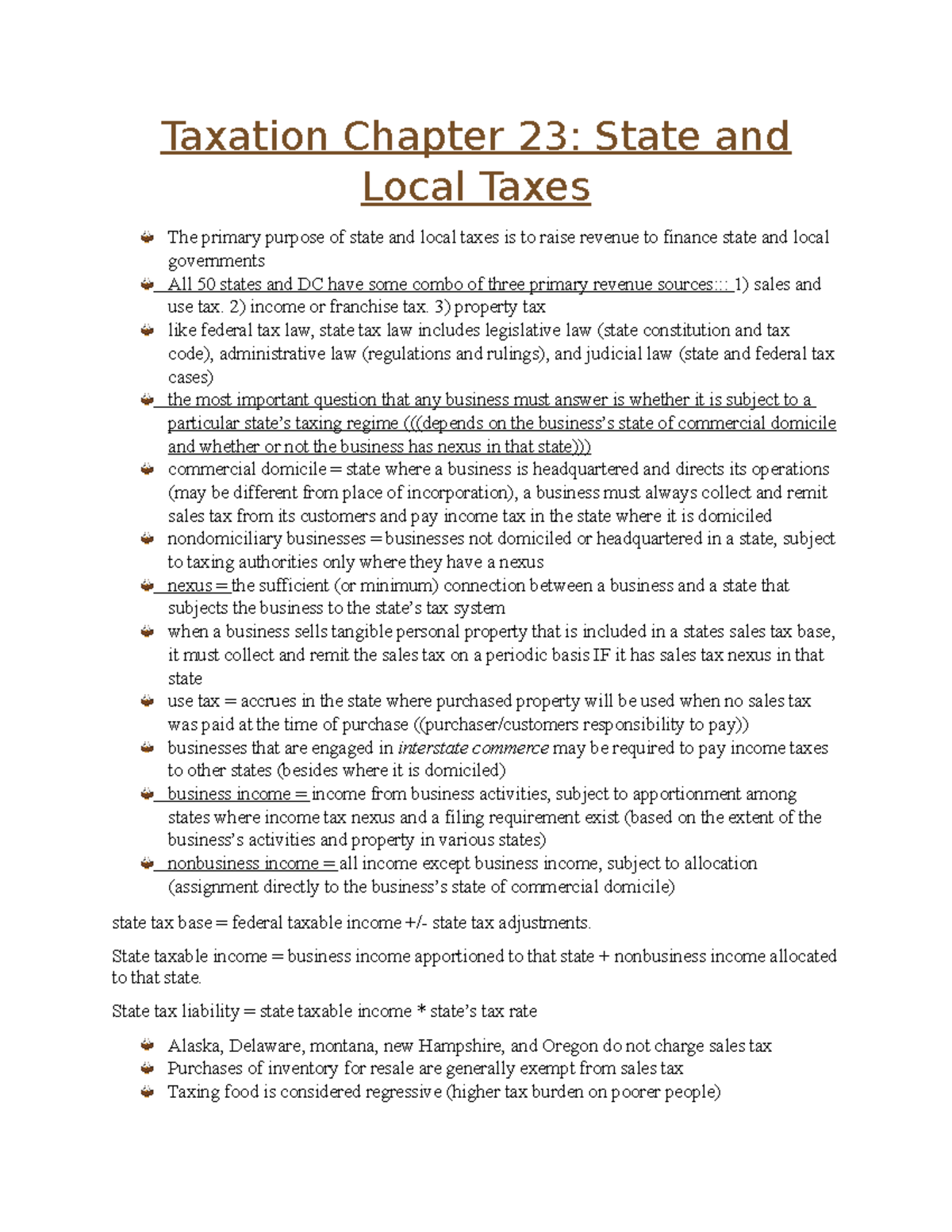 Chapter 23 state and local taxes - Taxation Chapter 23: State and Local ...