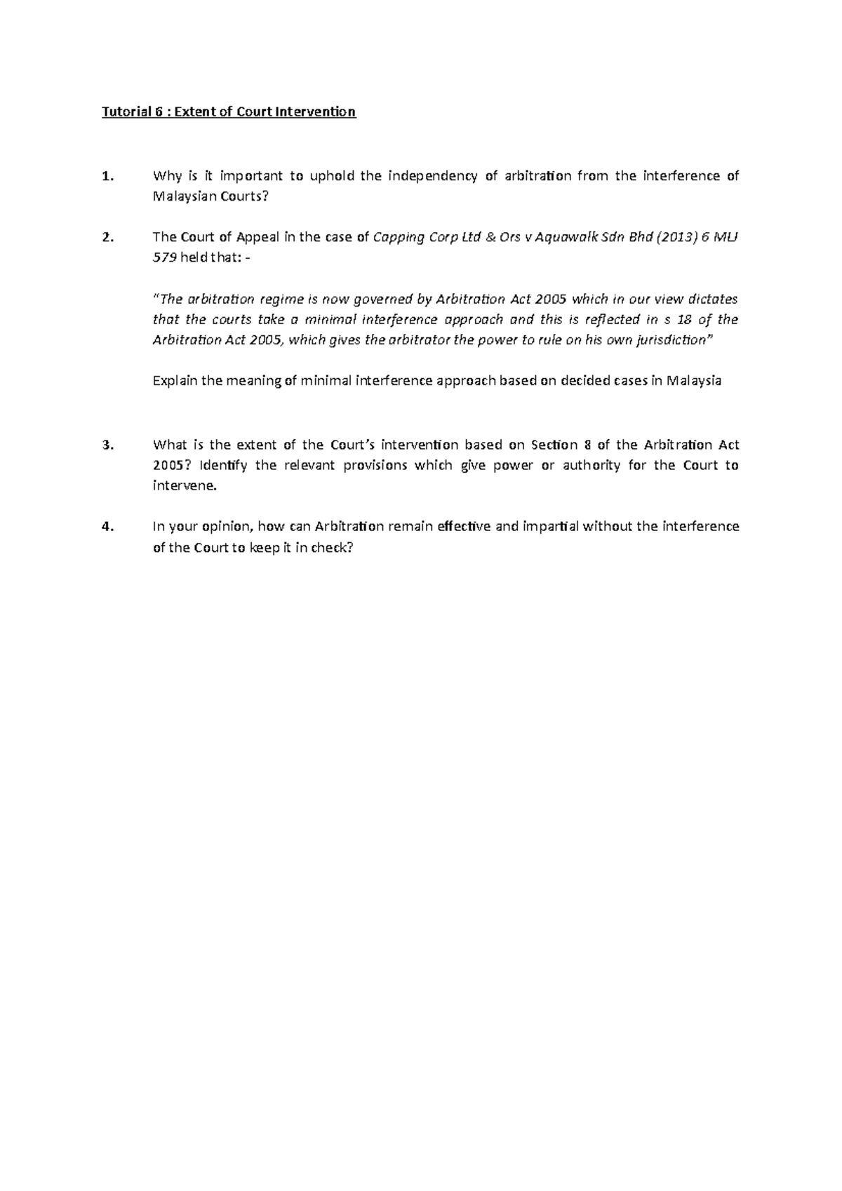 Tutorial 6 - Extent of Court Intervention - Tutorial 6 : Extent of ...