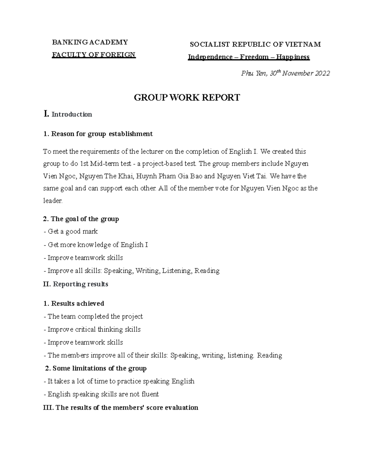 Group work report - cung cấp bởi tôi - BANKING ACADEMY FACULTY OF ...